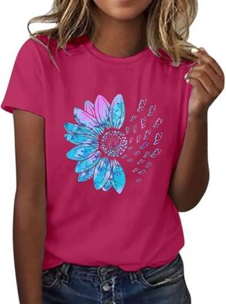 Generic T-shirt d&eacute;contract&eacute; &agrave; manches courtes et col rond pour femme - Motif floral et papillon - Doux et l&eacute;ger - Pour un usage quotidien, les vacances, l&eacute;t&eacute;,