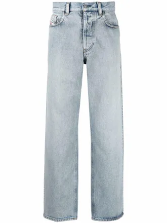 Diesel jean droit &agrave; patch logo - Bleu