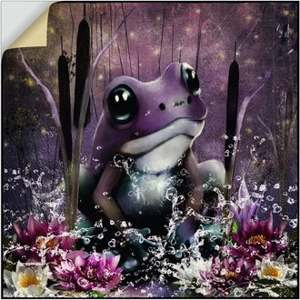 Artland ARTland Wanddeko Wandtattoo selbstklebende Vinylfolie Lila Frosch Wasser Schilf Blumen Märchen Garten Fantasy U4VS
