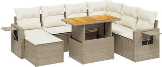 vidaXL 8-tlg. Garten-Sofagarnitur mit Kissen Beige Poly Rattan - Vidaxl