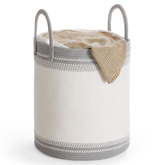 Songmics W&auml;schekorb, W&auml;schesammler, Aufbewahrungskorb, Baumwollseil, mit Henkel, f&uuml;r Decken, Kleideraufbewahrung, Schlafzimmer, Waschk&uuml;che, 60 L, wolkenwei&szlig;-ta