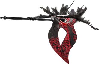 Valiclud Halbgesichts Maske für Halloween Party Handgehaltene Masquerade Maske mit Roten Strasssteinen und Federn Atmungsaktiv und Langlebig Vielseitig für Kos