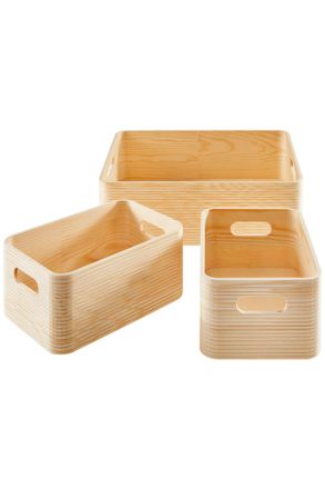 Ambia Home Aufbewahrungsboxen-Set, Natur, Holz, Kiefer, vollmassiv, 25x11.5x36 cm, Ordnen & Aufbewahren, Aufbewahrungsboxen