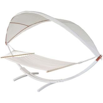 Hhg H&auml;ngematte HHG 675, H&auml;ngeschaukel bis 200kg Sonnendach MVG-Holzgestell 420cm 2 Personen wei&szlig;, creme-wei&szlig;