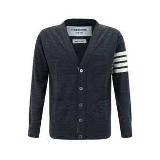 Thom Browne Gestreifter B&uuml;ndchen Fleece Woll Cardigan - - Knitwear - Herren - Grau - XL