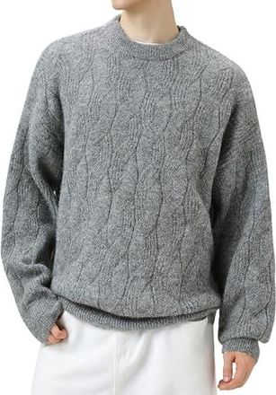 Generic Pull surdimensionn&eacute; en mohair m&eacute;lang&eacute; pour homme - Pull d&eacute;contract&eacute; &agrave; col rond pour homme, gris, 3XL