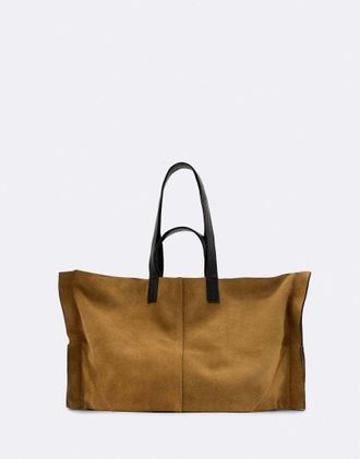 AllSaints Lutece Wildleder-Tasche in warmem Olivbraun