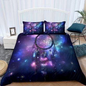 Generic Bettbezug 180 x 200 cm und 2-Kissenbezüge 80 x 80 cm, Galaxie Universum Traumfänger Muster Bettwäsche Set, Dunkelblau Weiche Mikrofaser Bettbezug für 