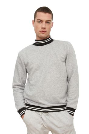 Trendyol Trendyol Herren Gestreiftes Rundhalsausschnitt Sweatshirt, grau, S