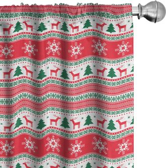 Abakuhaus Weihnachten Vorhänge, Gardinen, Reindeer Snowflake, Fensterbehandlungen für Wohnzimmer Schlafzimmer Dekor, 2 Stück 75 cm b x 175 cm h, Vermilion Grün 