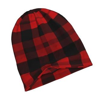 Generic Chapeau Carreaux Rouges Et Noirs Bonnet Classique Mode Bonnet en Tricot pour Ski Conduite Course À Pied