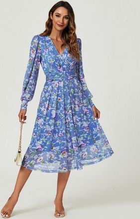 FS Collection Sommerkleid Damen Sommerkleid Midikleid Hellblau Gebl&uuml;mt Langarm Mesh (XS (EU:36 / UK:8) &middot; S (EU:38 / UK:10) &middot; M (EU:40 / UK:12) &middot; L (EU:42 / UK:14) &middot;