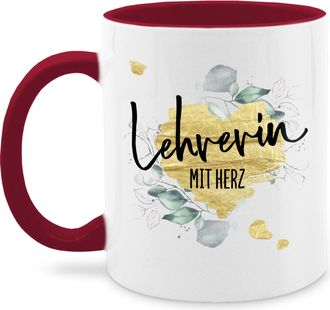Shirtracer Tasse Tassen 325ml - Lehrerin mit Herz - Abschiedsgeschenk Weihnachten - 325 ml - Bordeauxrot - geschenke fuer lehrerinnen abschied lehrergeschenke kl