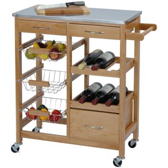Koopman Desserte de Cuisine en Bois de Pin et Acier Inoxydable