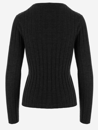 Allude Womens Wool Sweater Ribbed Knit Black