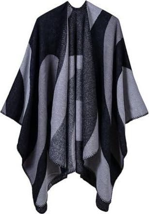 ORANDESIGNE Poncho Femme Hiver Chaud Cape Elegant Poncho Imitation Cachemire Chale Châle Motifs Géométriques D Noir