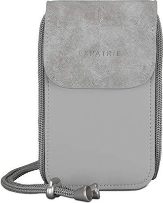 Expatrié Pochette Telephone Portable Femme Gris - Amelie - Sac Téléphone pour Festival et Voyage - Mini Sac Bandouliere - Sacoche en Cuir PU