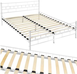 TecTake Metallbett, Bettgestell mit Lattenrost, Einzelbett, Doppelbett aus Metall, Bettrahmen mit Kopfteil Bett f&uuml;r Schlafzimmer, G&auml;stezimmer, G&auml;stebett, Juge