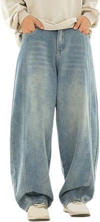 Generic Jean ample pour homme Pantalon de sport ample avec taille &eacute;lastique Jean droit en denim Pantalon vintage &agrave; jambes larges Pantalon cargo pour adolescen