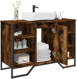 vidaXL Vidaxl - Armoire lavabo de salle de bain ch&ecirc;ne fum&eacute; 91x35x60 cm