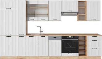 Vicco Küchenzeile Fame-Line, Weiß Landhaus, 355 cm, AP Eiche