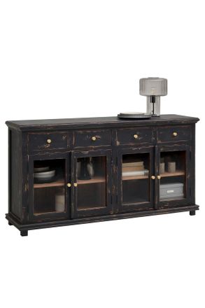 Ambia Home Sideboard, Schwarz, Metall, Akazie, vollmassiv, Used look, 4 F&auml;cher, 4 Schublade(n) Schubladen, 160x85x42 cm, Typenauswahl, Beim&ouml;bel erh&auml;ltlich, stehe