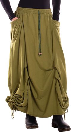 vishes Alternative Bekleidung - Damen Maxi-Rock Baumwolle asymmetrisch Langer Warmer Rock im Lagenlook mit Taschen Olive 36-44