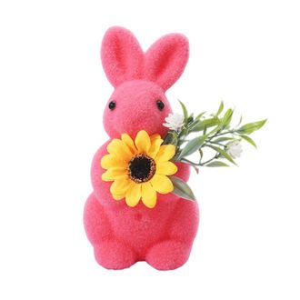 Generic Realistische Kaninchenfigur - Neutral Flockte Kaninchen Skulptur Dekoration, Indoor-Fr&uuml;hlingsfestival Display, Kompakte dekorative Tierstatue Mit Nat&uuml;