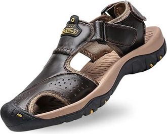 Generic Sandales décontractées pour Homme Cuir Authentique Antidérapantes et Respirantes Bout fermé Protection des Orteils Activités Sportives extérieures Ran