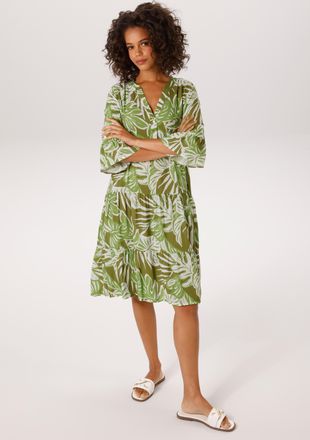 Aniston Tunikakleid ANISTON CASUAL, Damen, Gr. 38, N-Gr, wollwei&szlig;, apfelgr&uuml;n, khaki, Web, Obermaterial: 100% Viskose, bedruckt, l&auml;ssig geschnitten knieumspiel