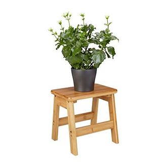 Relaxdays Tabouret repose-pieds bambou RUSTICO table console bois gu&eacute;ridon petit tabouret enfant HxlxP: 27 x 29 x 24 cm, nature