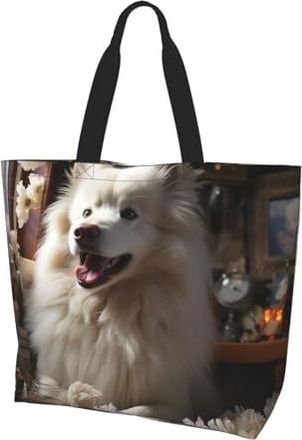 Generic Chiot Blanc Sac Fourre-Tout L&eacute;ger Tote Bag Pliable Sac A Main Femmes Pour Universit&eacute; Voyage Gym