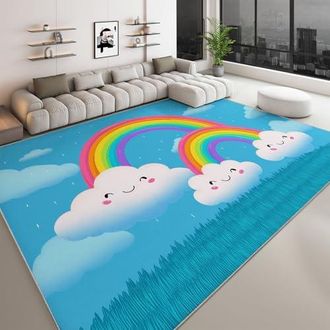 Generic Tapis pour Salon Antid&eacute;rapant 160 x 230 cm, Tapis Lavables &agrave; Poils Courts Mignon Dessin Anim&eacute; Nuage Spectre pour Cuisine Salle &agrave; Manger Bureau et Cham