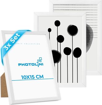 Photolini Bilderrahmen 10x15 cm Wei&szlig;, 3er Set Kunststoff-Rahmen schmal, bruchsicheres Acrylglas, zum Aufstellen und Aufh&auml;ngen, extra Zubeh&ouml;r - Dokumentenrahmen 