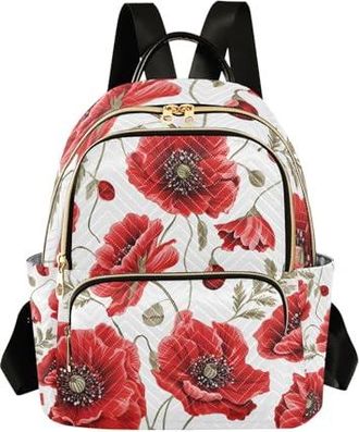 Mnsruu Mini sac à dos pour femme - Motif coquelicots rouges - Petit sac à dos tendance - Style décontracté, Multi1068, S