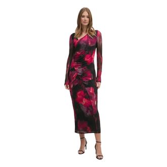 DKNY Dkny - Robe Longue Fleurie Fronc&eacute;e - Femme - Robes - Multicolore - Taille: 34 FR