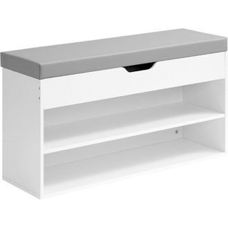 Vasagle Banc dEntr&eacute;e Rembourr&eacute;, 3 Compartiments, pour Salon ou Chambre, Assise Confortable, Blanc et Gris