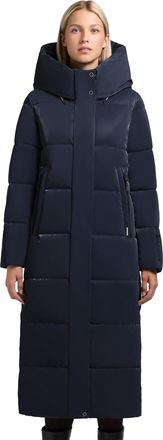 Khujo Damen warmer Wintermantel lang Steppmantel mit gro&szlig;er Kapuze aus gl&auml;nzendem Material Soulani5 Shiny Midnight Blue Gr. S