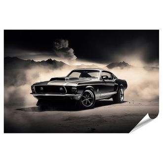 Islandburner XXL Bild Poster Majestätisches Schwarz Weiß Foto eines Mustang Premium Bilder Fotodruck