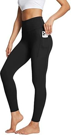 Baleaf 7/8 Leggings Damen Yogahose High Waist Sporthose weich atmungsaktiv mit tiefen Taschen Schwarz XXL