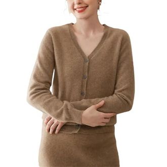 Generic Pull en cachemire doux &agrave; col en V pour femme - Cardigan en tricot - 100 % cachemire, Cachemire violet, Taille S