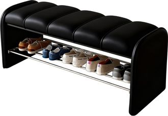 Generic Schuhbank mit Sitzfl&auml;che Kratzfestes Lederkissen Metallrahmen Tragkraft Bis Zu 200 Kg Sitzbank mit Stauraum f&uuml;r Eingangsbereich, Flur, Wohnzimme(Black