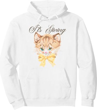 Trendy Apparel Its Giving Cute Kitten Yellow Ribbon Blush Pullover Hoodie