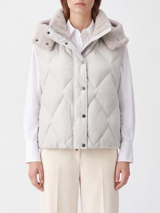 Brunello Cucinelli Gilet matelass&eacute; en nylon avec capuche en shearling
