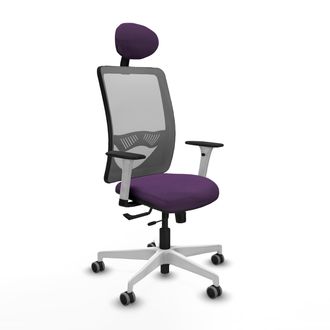 Piqueras y Crespo Violetter Schreibtischstuhl Zulema mit wei&szlig;en und schwarzen Armlehnen, h&ouml;henverstellbarer Lendenwirbelst&uuml;tze und festem Kopfteil, ausgestattet mit Syn