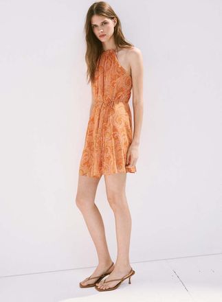 Mango Robe col Halter paisley orange - Femme - XL - MANGO