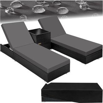 TecTake TecTake Set de 2X Chaise Longue Bain de Soleil avec Dossier r&eacute;glable + Table de Jardin en Aluminium et Resine Tressee + 2 Set de Housses + Housse de P