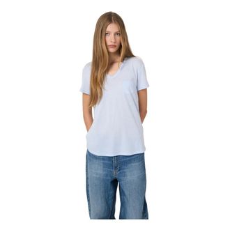 Repeat V-Ausschnitt T-Shirt mit Brusttasche - - Tops - Damen - Blau - M