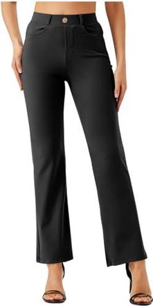 Generic Pantalon habill&eacute; pour femme - Pantalon de travail d&eacute;contract&eacute; - Bouton extensible et l&eacute;ger - Avec poches, Noir, XXL
