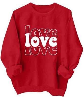 Generic Veste polaire sans femme - Sweat-shirt rouge avec motif coeur - Coupe ample - Manches longues - Col rond - Pull &agrave; capuche - Haut de f&ecirc;te, bleu ciel, X